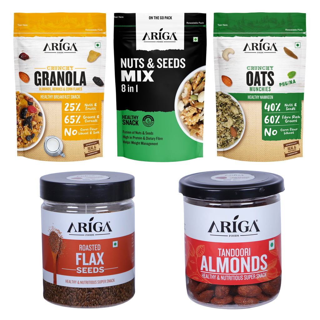 Ariga Foods Granola Corn Flakes, Nuts & Seeds Mix, Oats Pudina, Roaste